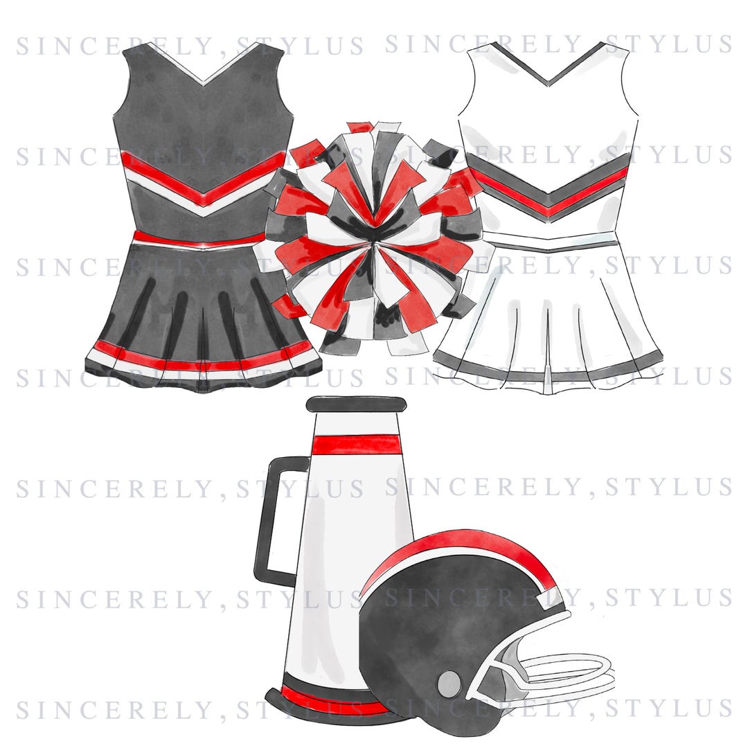 Red and Black Cheerleader Clipart, Watercolor Cheer Clipart, Football ...