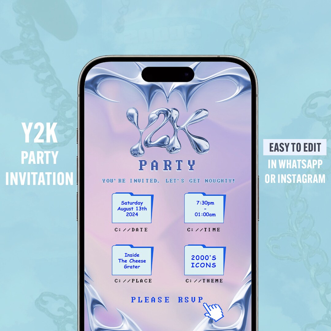 Y2K Party Invitation Futuristic Editable on Phone 2000's Themed Party ...