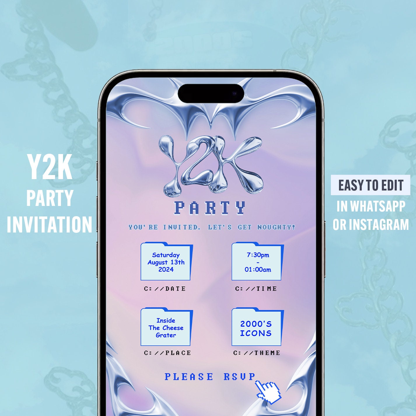Y2K Party Invitation Futuristic Editable on Phone 2000's Themed Party ...