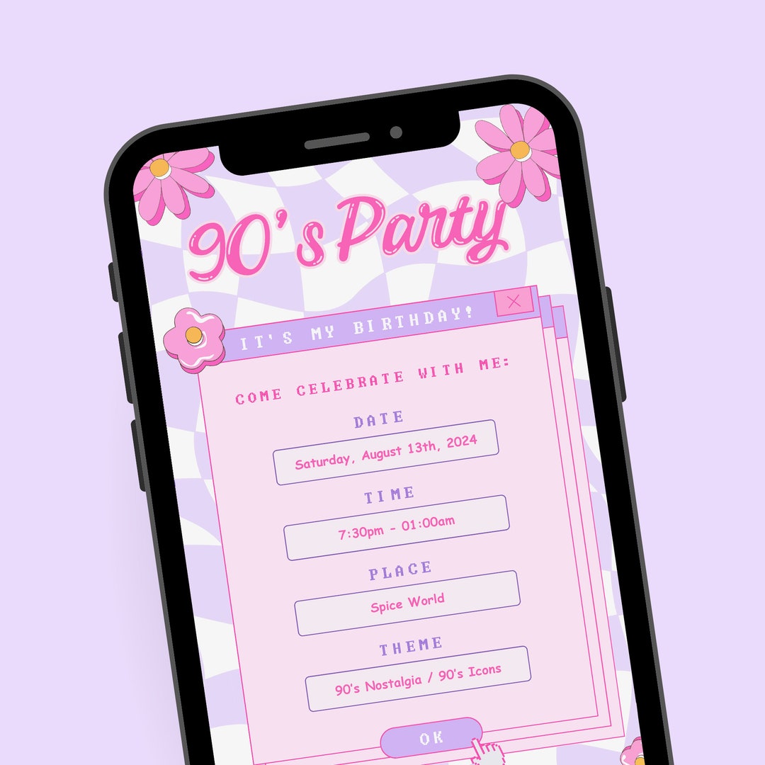 Groovy Pink Party Invite 90s Nostalgia Party Vibes Millennial Girl ...
