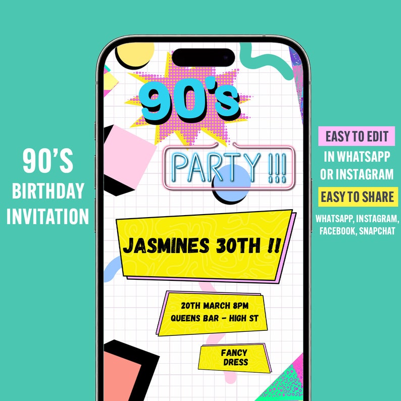 90's Party Evite Nostalgic Retro Invitation Celebration 90's Party ...