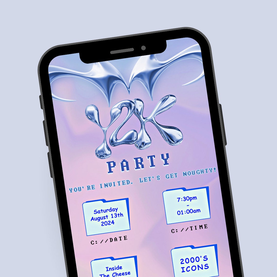 Y2K Party Invitation Futuristic Editable on Phone 2000's Themed Party ...