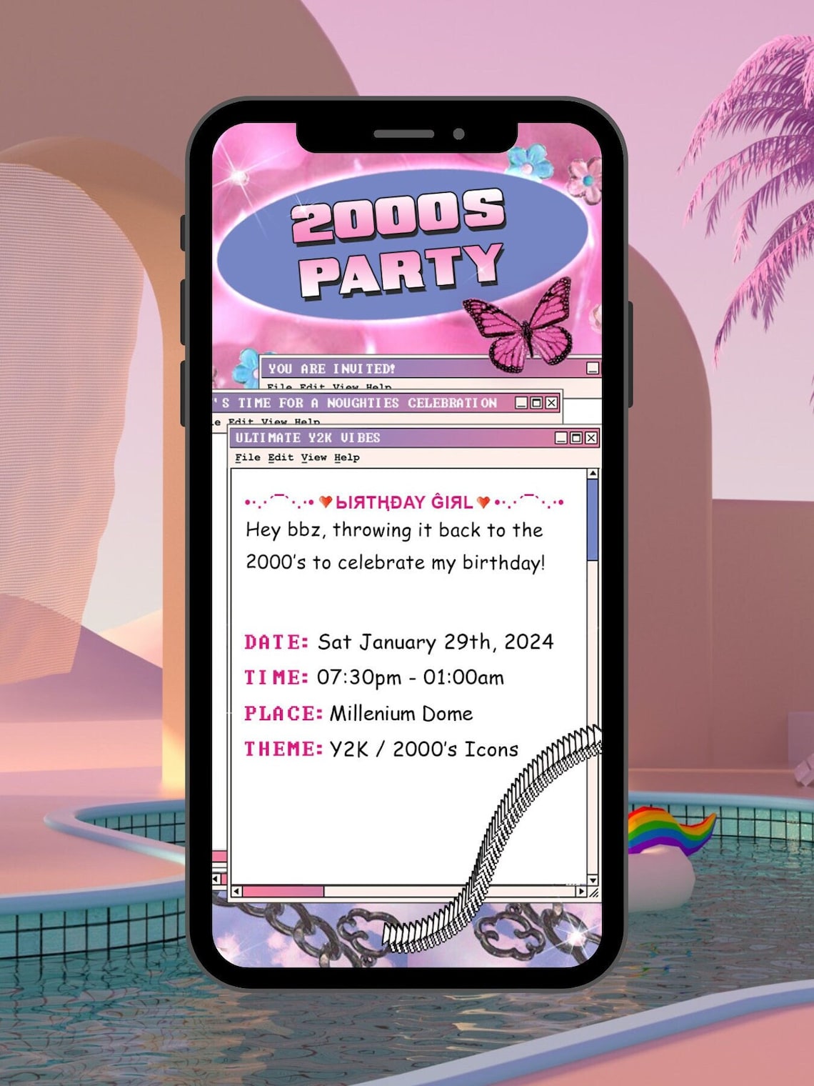 Y2K Party Invitation Editable on Phone 2000's Themed Party Invite, Easy ...