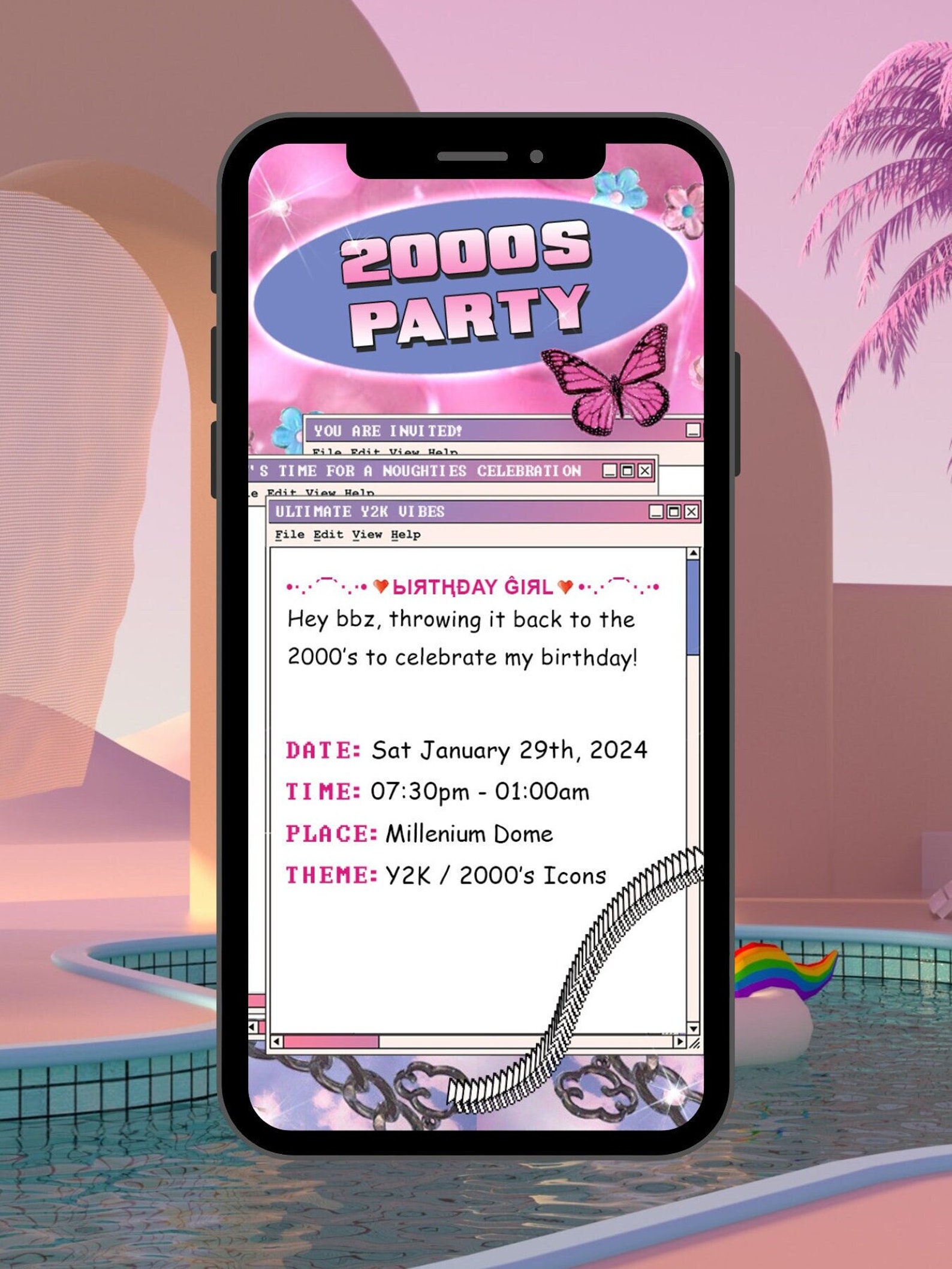 Y2K Party Invitation Editable on Phone 2000's Themed Party Invite, Easy Edit Evite, 90's Theme ...