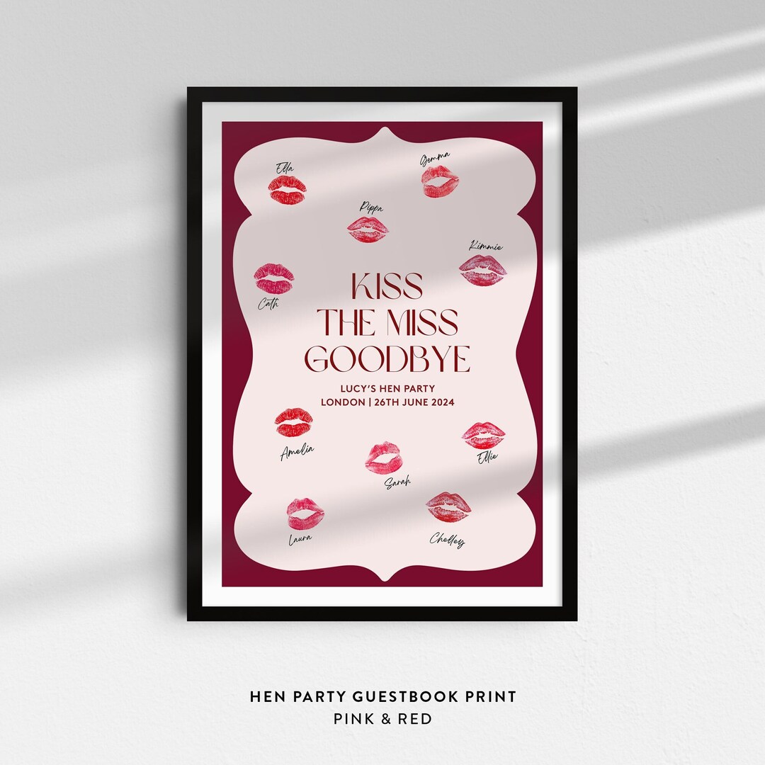 Kiss the Miss Goodbye Hen Do Party Alternative Guestbook Hen Party ...