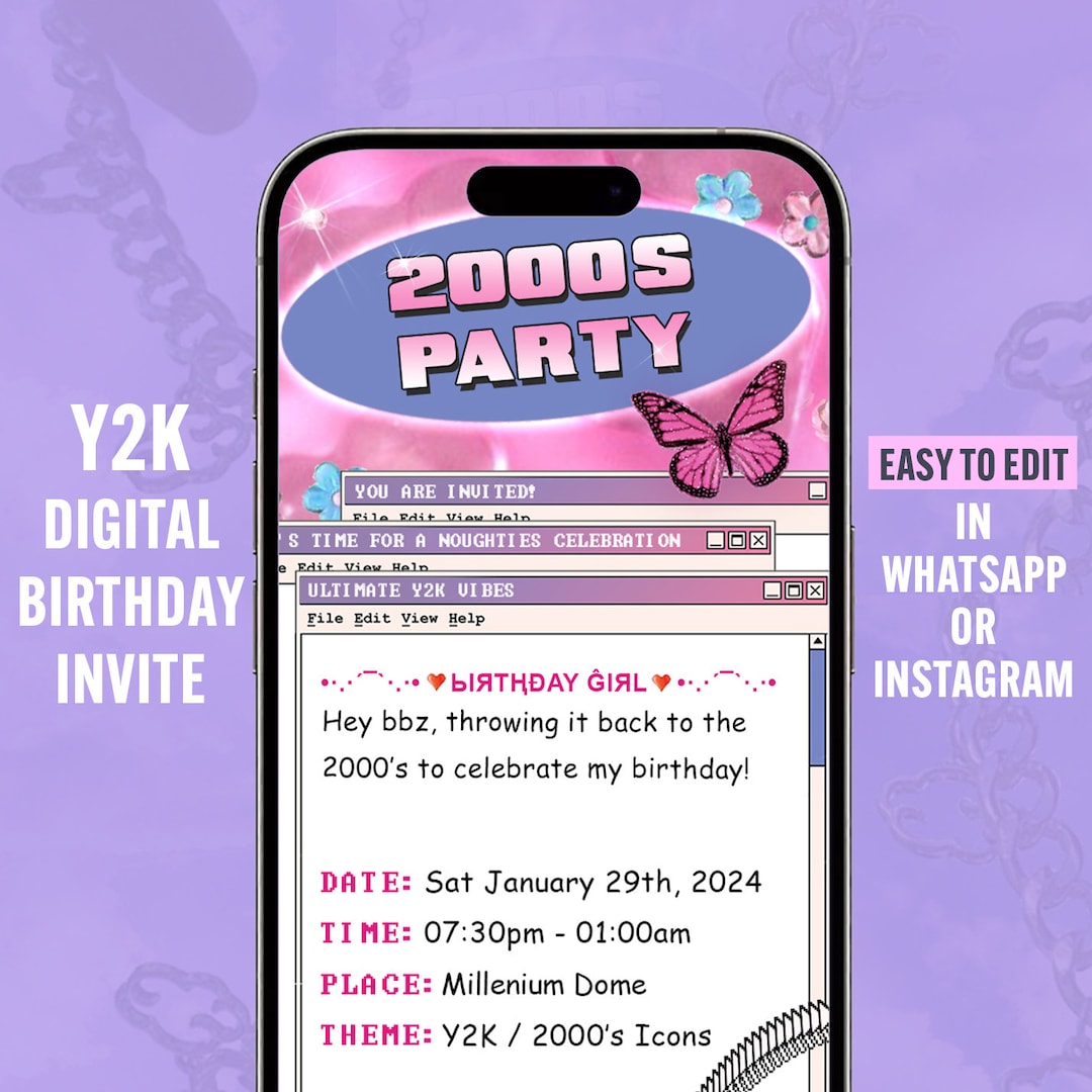 Y2K 2000's Party Invite, 2000s Theme Party Invitation, 90's Party ...