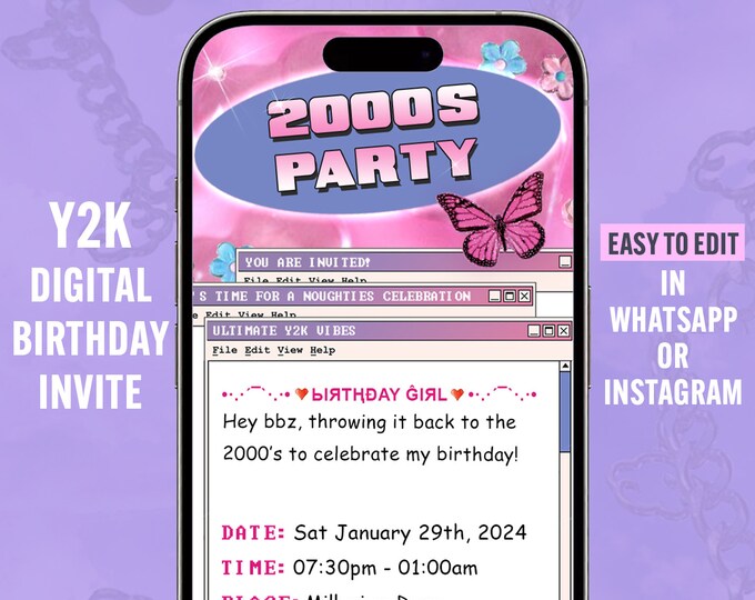 Y2K 2000's Party Invite, 2000s Theme Party Invitation, 90's Party ...