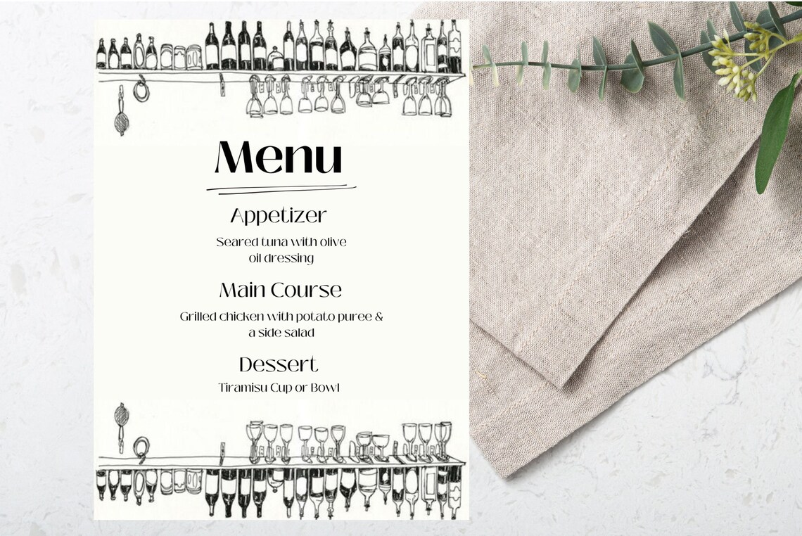 WINE BOTTLE MENU Template Aesthetic Dinner Party Wedding Party ...