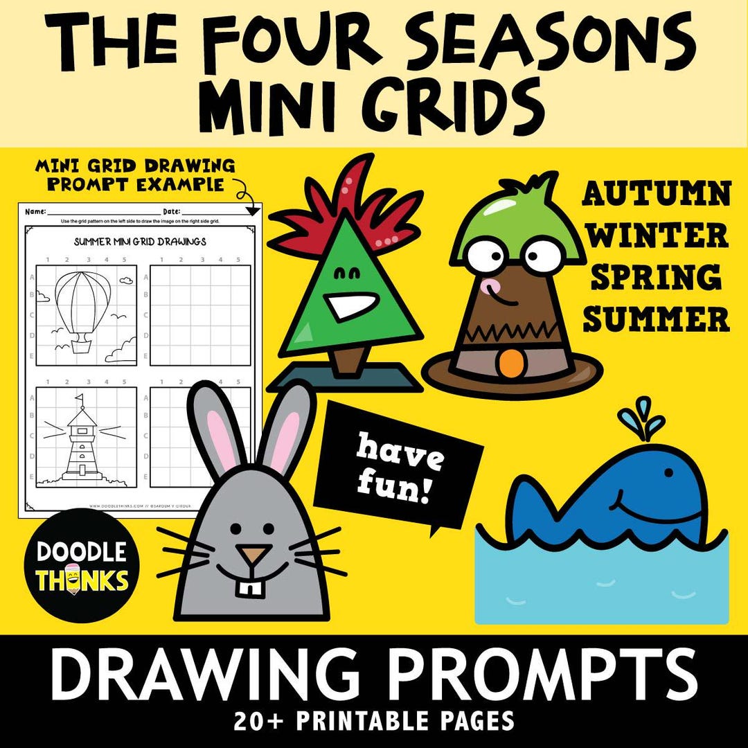 Four Seasons Grid Drawing Prompts | Spring, Summer, Fall, Winter, Art ...