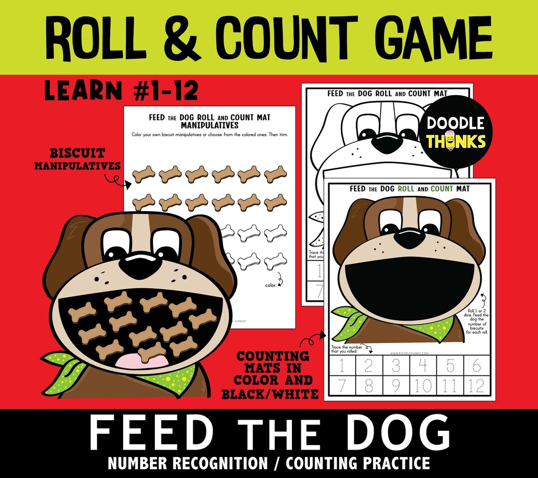 Interactive Feed the Dog Game Counting Mats for Numbers 1-12 With Dice ...