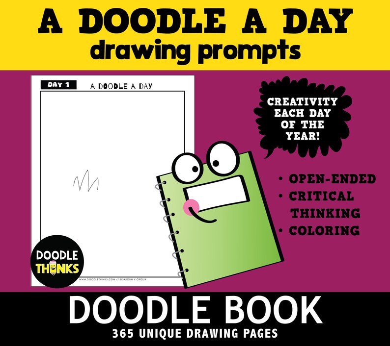 A Doodle A Day Doodle Book | Drawing Prompts | Finish the Drawing Pages ...