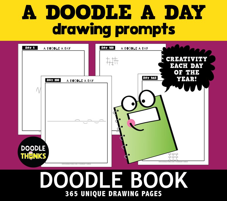 A Doodle A Day Doodle Book Drawing Prompts Finish the Drawing Pages - Etsy