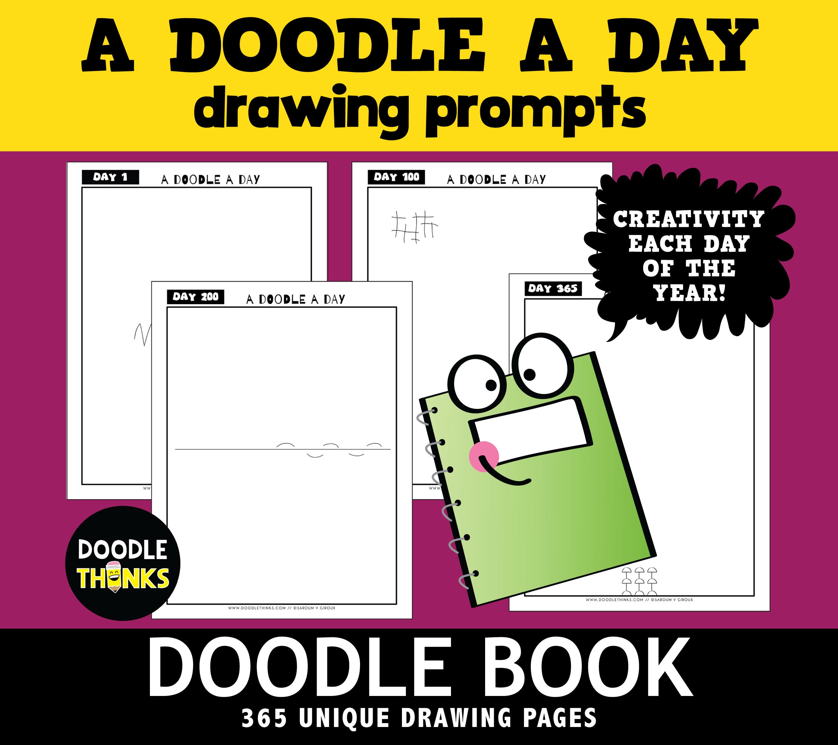 A Doodle A Day Doodle Book Drawing Prompts Finish the Drawing Pages - Etsy
