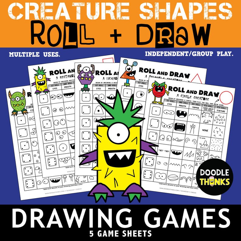 Creature SHAPES Roll and Draw Dice Game Sheets NO PREP Drawing ...