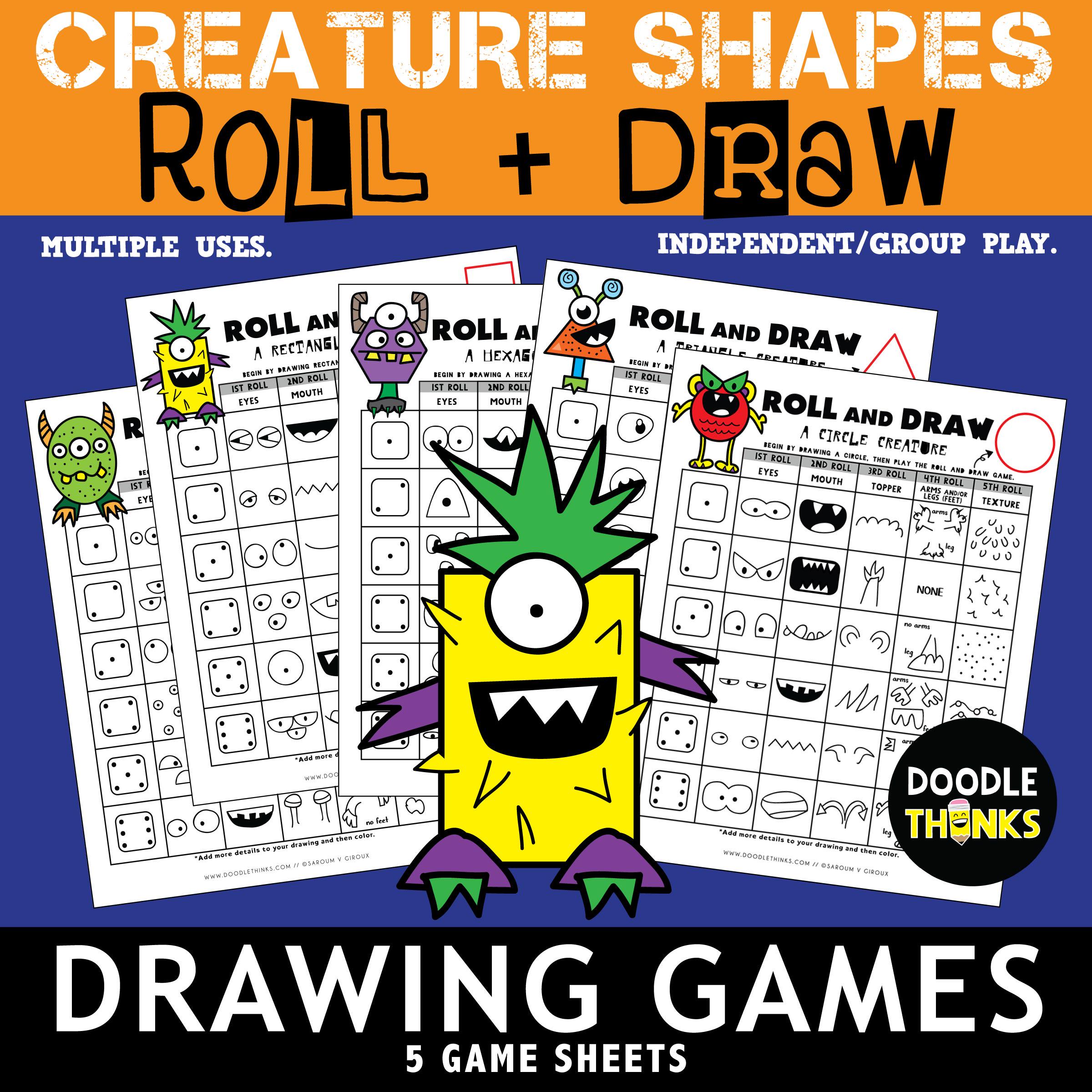 Creature SHAPES Roll and Draw Dice Game Sheets NO PREP Drawing ...