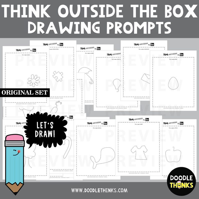 Think OUTSIDE the Box Drawing Prompts ORIGINAL Set | Doodle Challenge ...