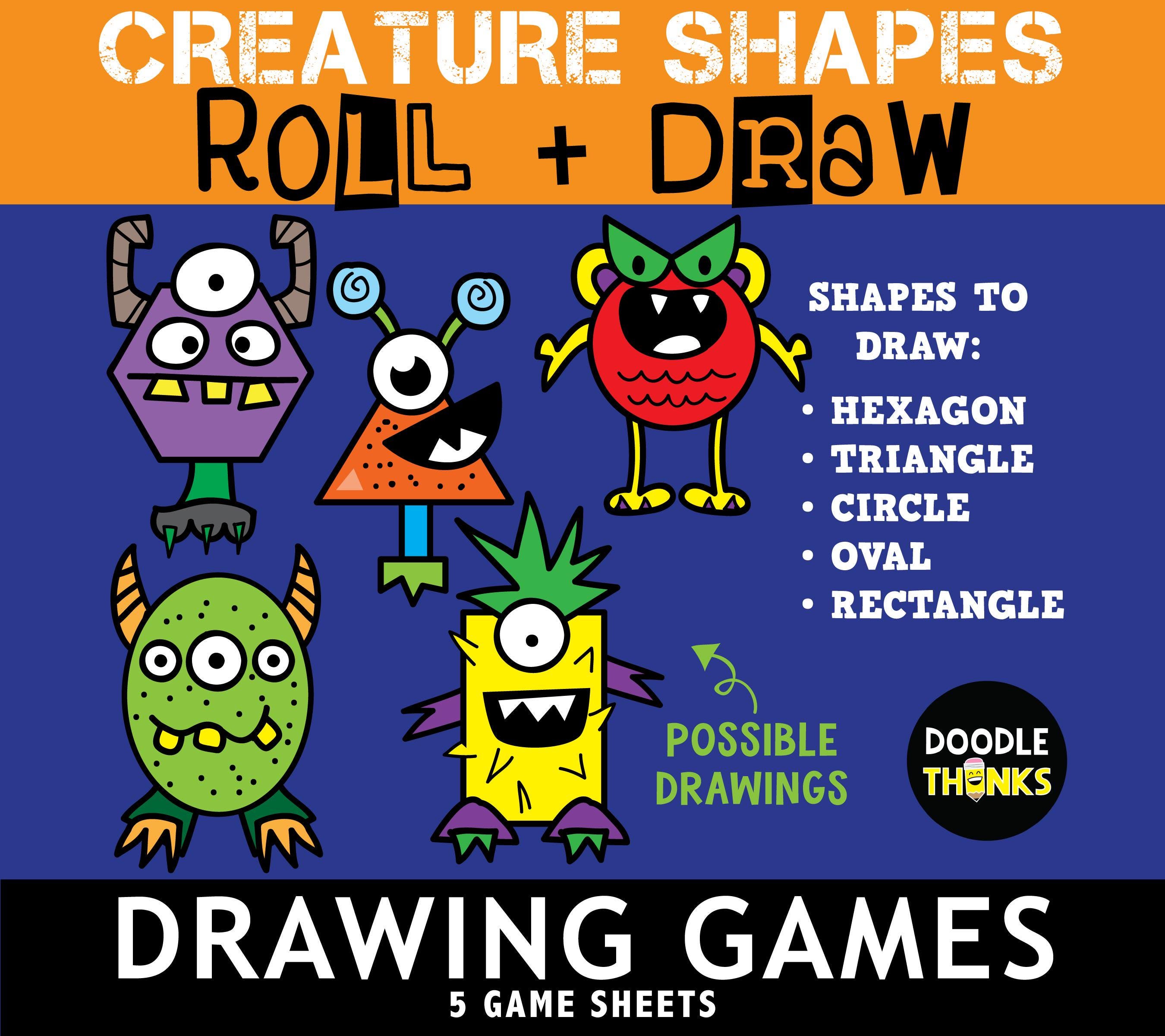 Creature SHAPES Roll and Draw Dice Game Sheets NO PREP Drawing ...