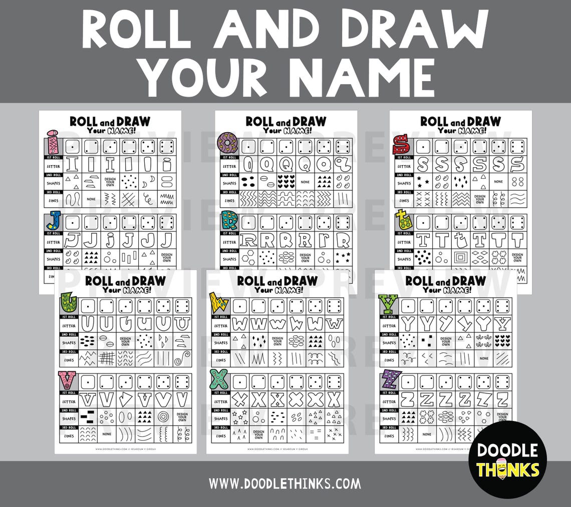 Roll and Draw Your Name or Word Drawing Game Alphabet Fun Typography ...