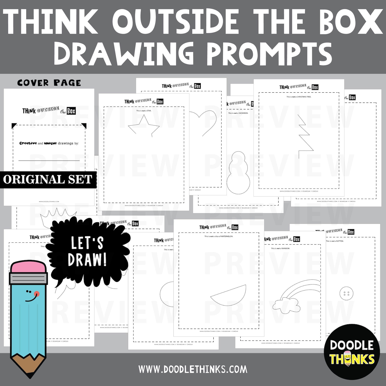 Think OUTSIDE the Box Drawing Prompts ORIGINAL Set | Doodle Challenge ...