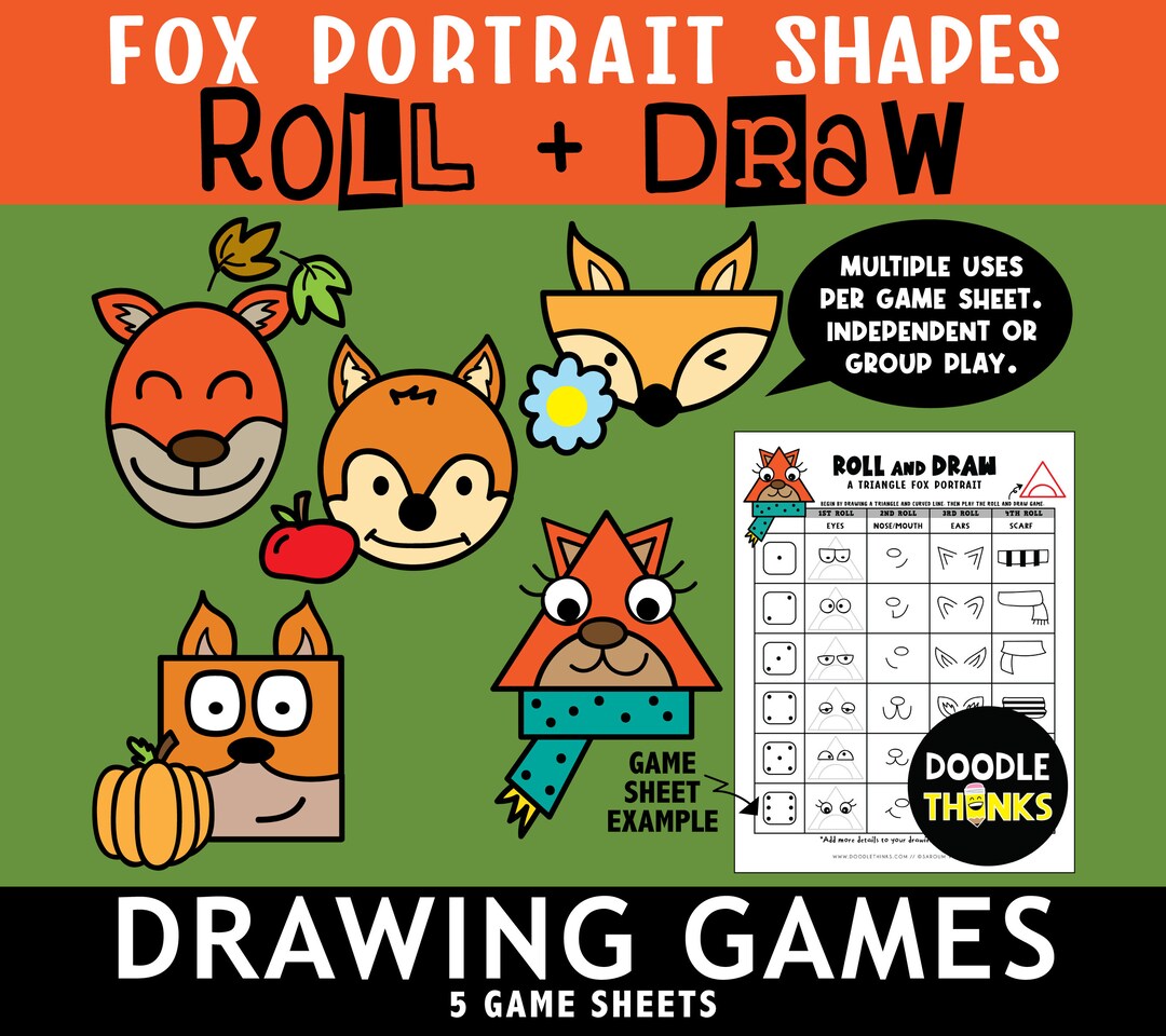 Fox Portrait SHAPES Roll and Draw Game Sheets NO PREP Drawing ...