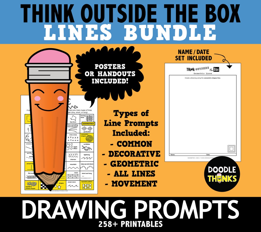 Think Outside the Box LINES BUNDLE Drawing Prompts Critical Thinking No ...