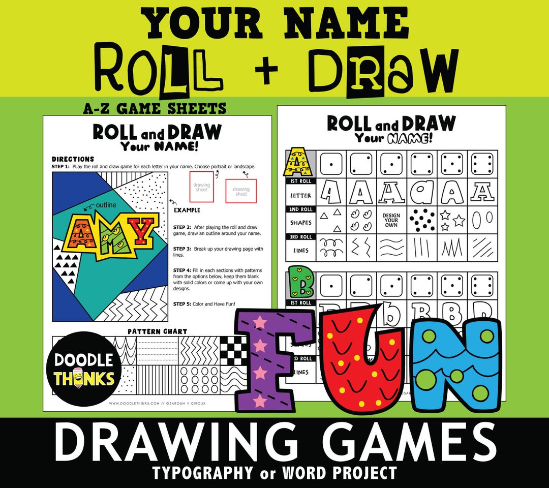 Roll and Draw Your Name or Word Drawing Game Alphabet Fun Typography ...