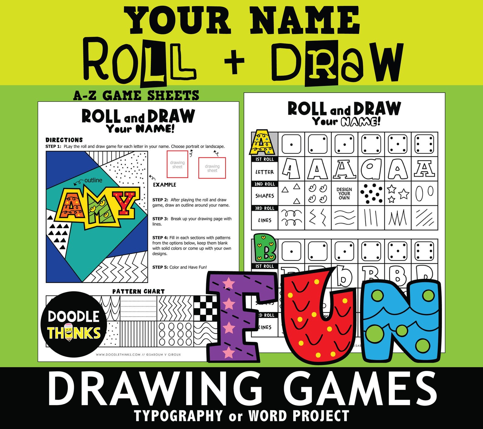 Roll and Draw Your Name or Word Drawing Game Alphabet Fun Typography ...
