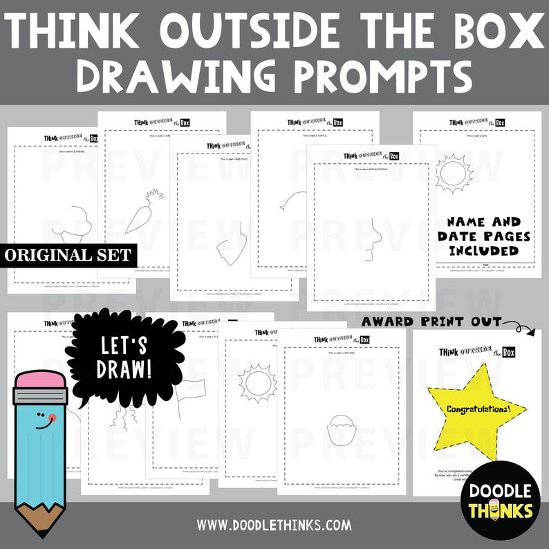 Think OUTSIDE the Box Drawing Prompts ORIGINAL Set | Doodle Challenge ...