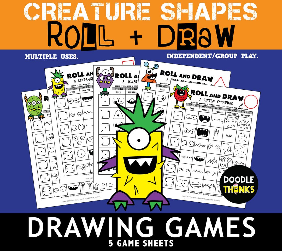 Creature SHAPES Roll and Draw Dice Game Sheets NO PREP Drawing ...
