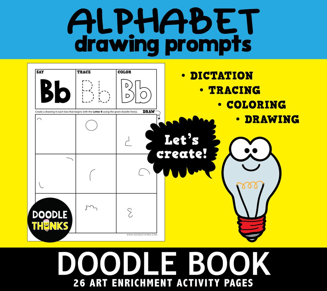 Alphabet Doodle Book Drawing Prompts | Art Enrichment Activities - Etsy