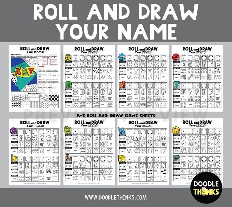 Roll and Draw Your Name or Word Drawing Game Alphabet Fun Typography ...