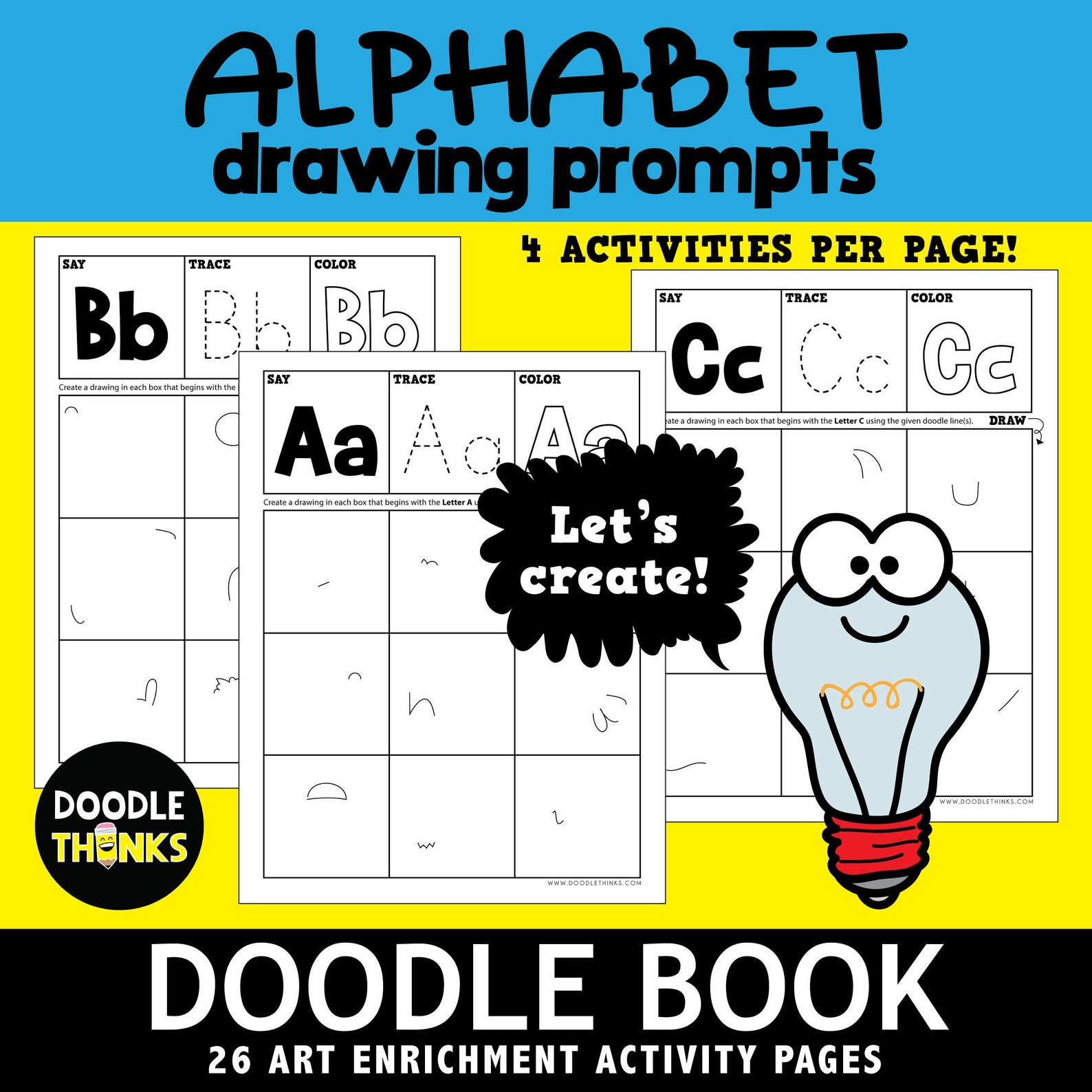 Alphabet Doodle Book Drawing Prompts | Art Enrichment Activities - Etsy