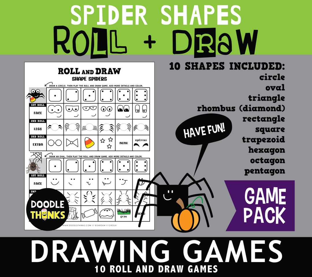 Roll and Draw Dice Game Pack Spider SHAPES NO PREP Activities - Etsy ...