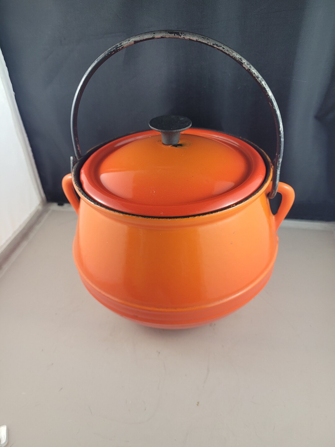 Vintage 1970s Cast Iron Enamel Bean Pot Flame Bright Orange 3 Quarts - Etsy