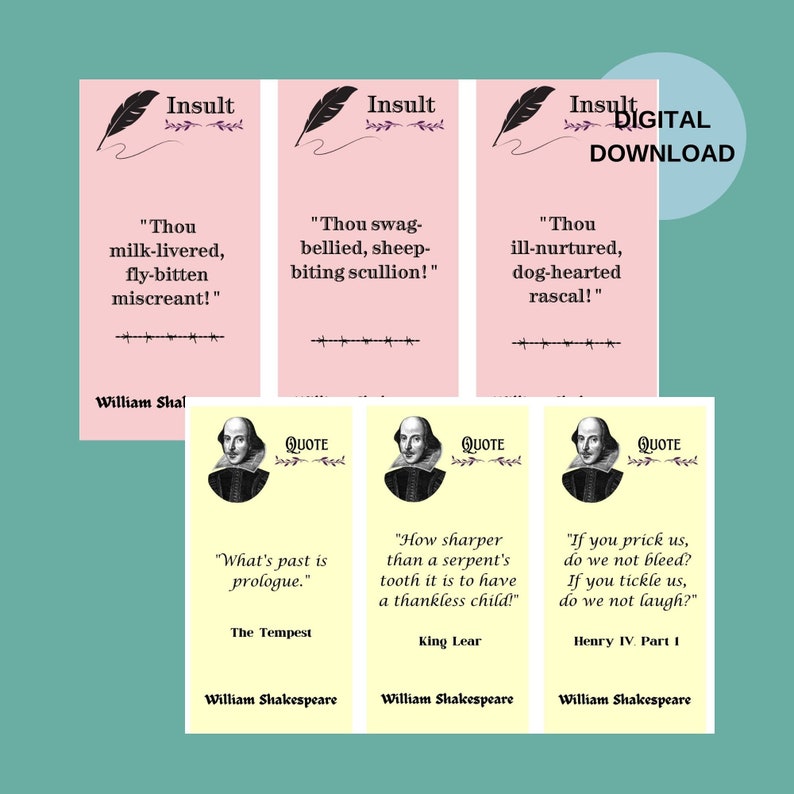 Over 100 Printable Bookmarks for Shakespeare Lovers - Etsy