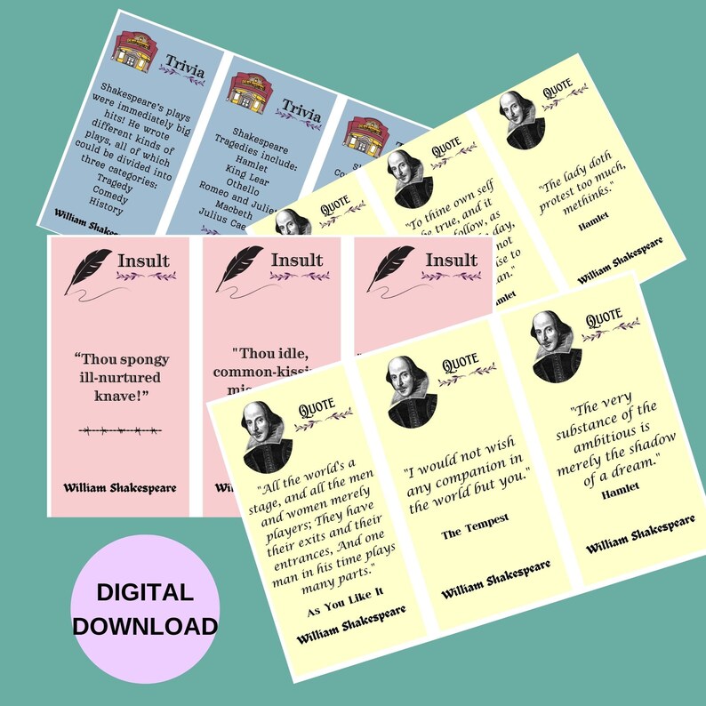 Over 100 Printable Bookmarks for Shakespeare Lovers - Etsy