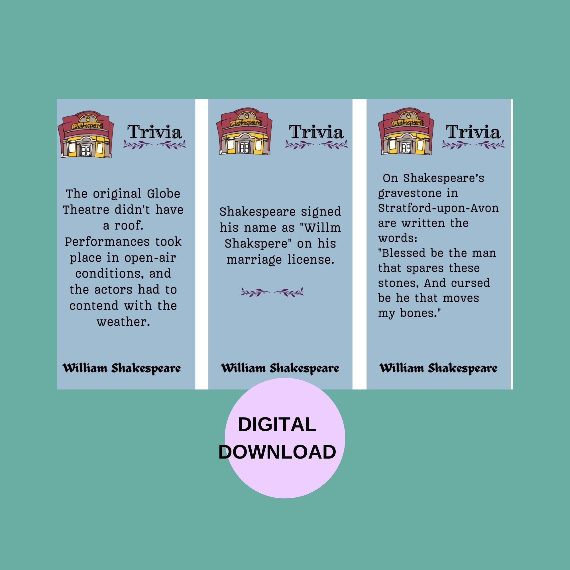 Over 100 Printable Bookmarks for Shakespeare Lovers - Etsy