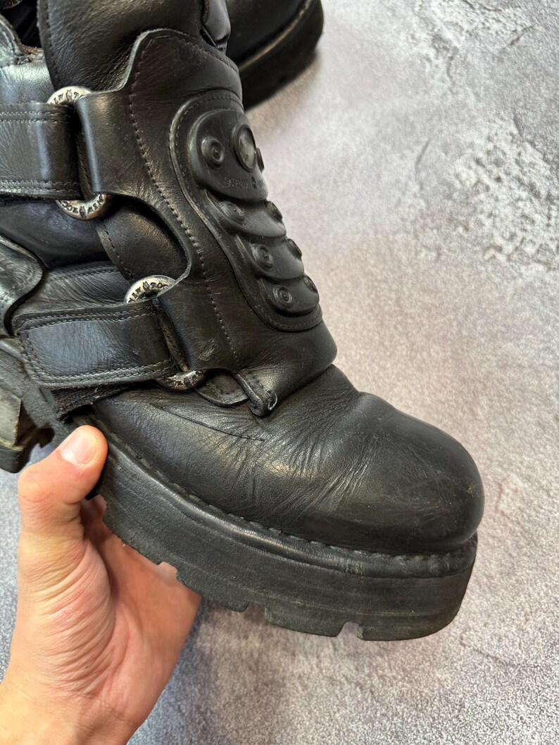 Vintage New Rock Men's Metallic Black Classic Leather Biker Gothic ...