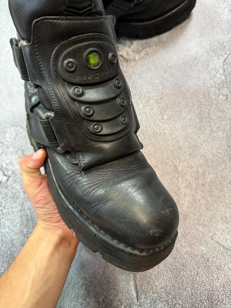Vintage New Rock Men's Metallic Black Classic Leather Biker Gothic ...