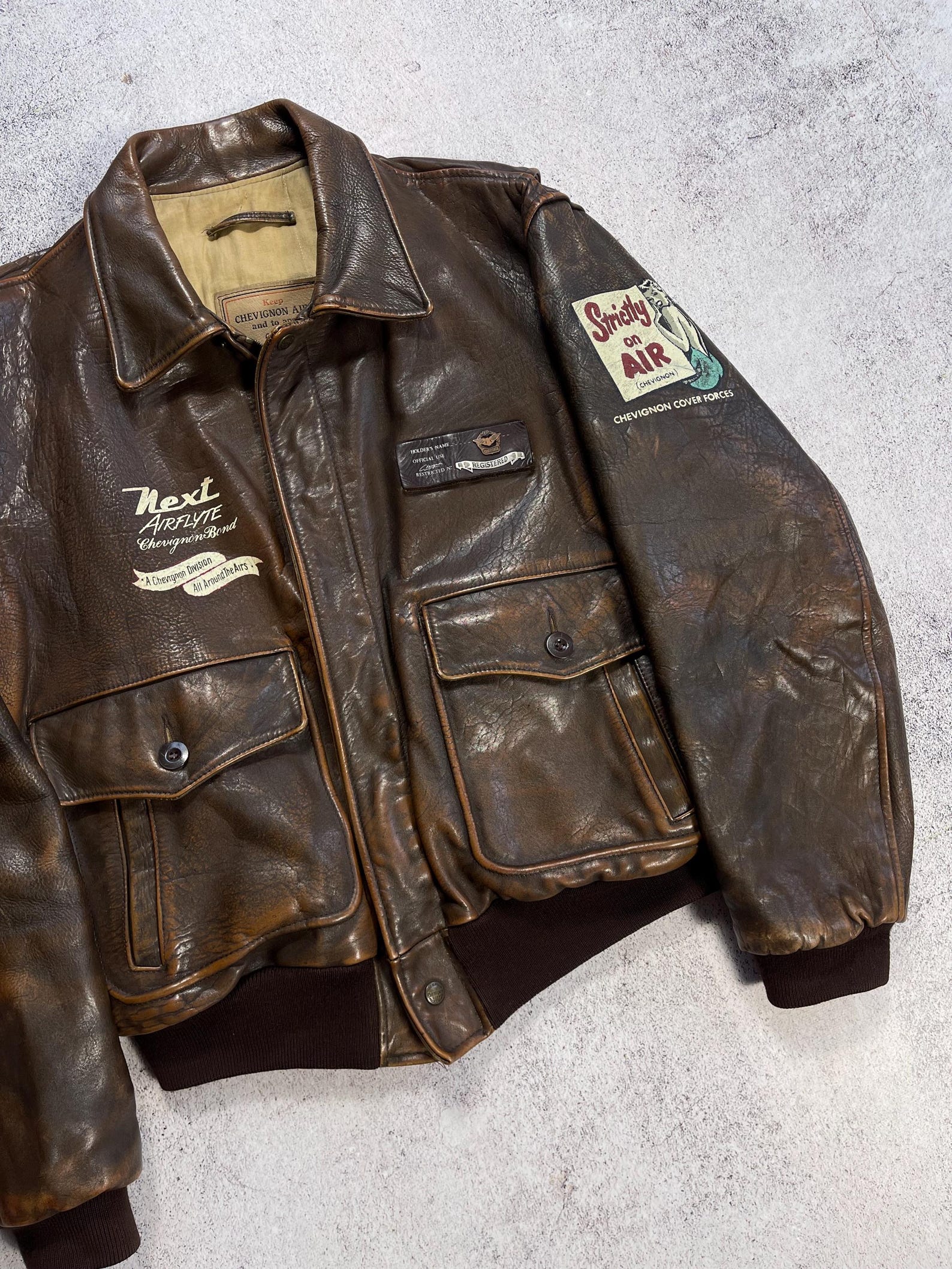 Chevignon Vintage 80s' Leather Airflyte Jacket A2 US.ARMY Force Avirex ...