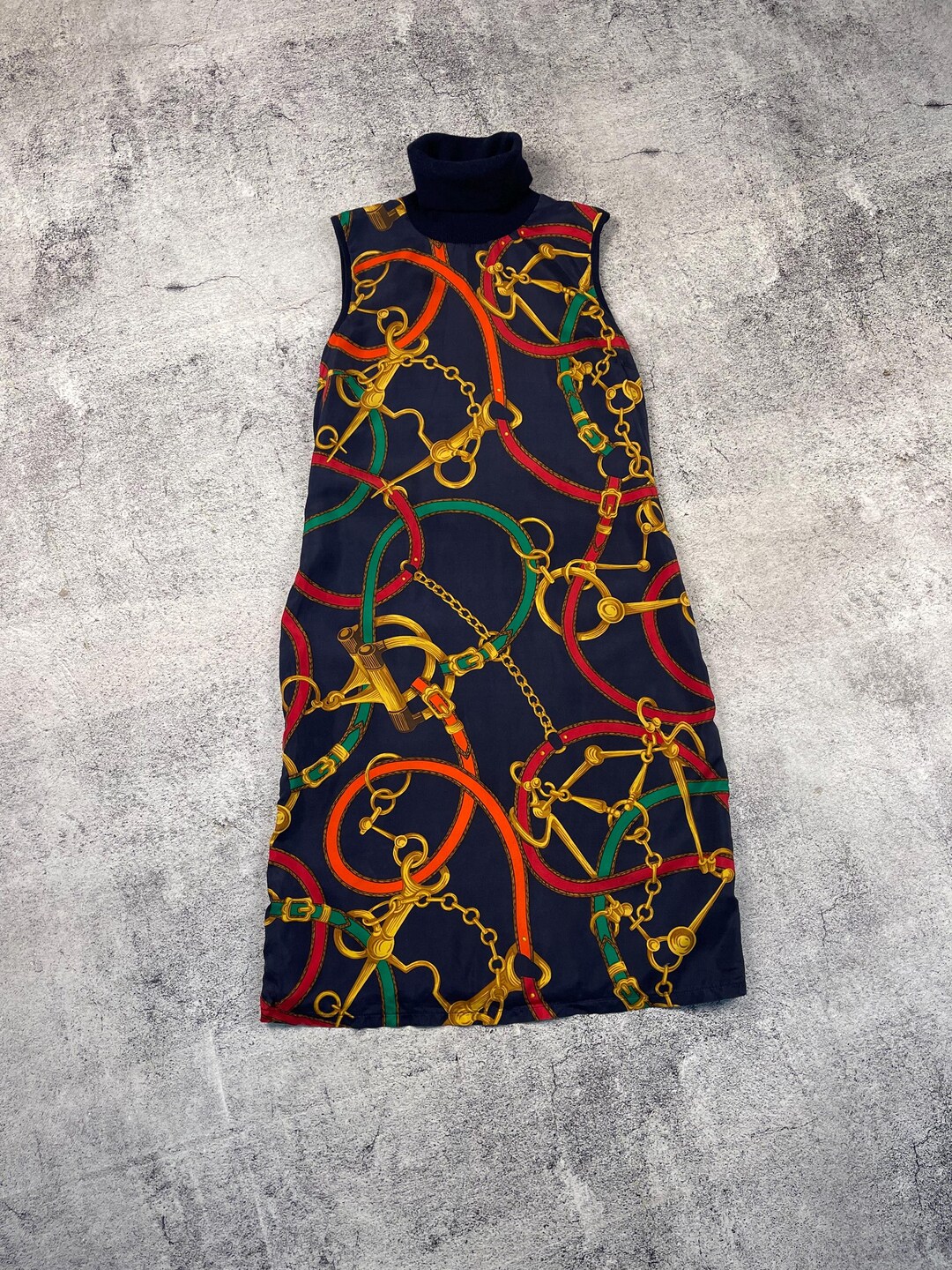 Polo Ralph Lauren Equestrian Horse Bit Chain Bodycon Silk Wool Dress ...