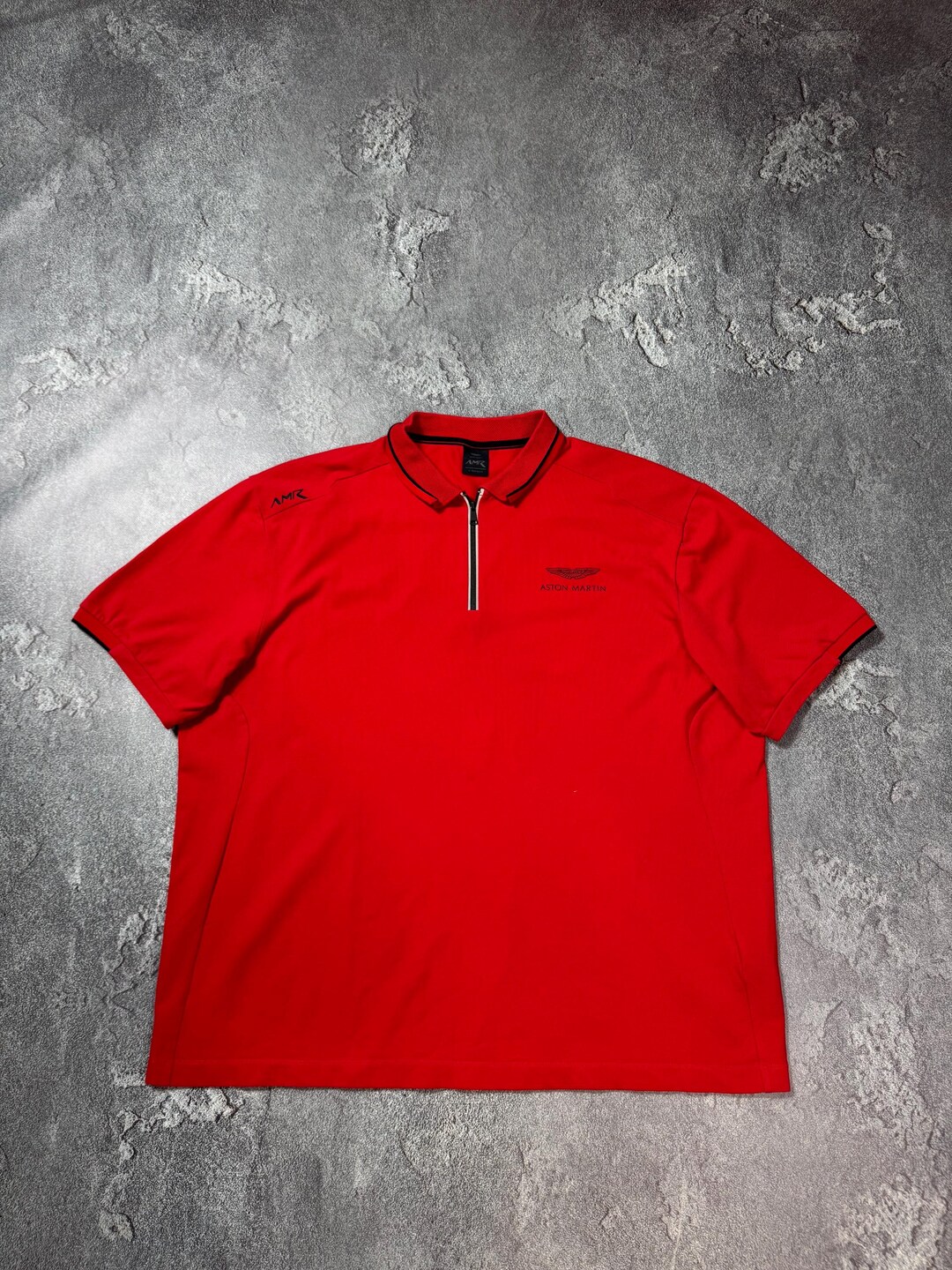 Vintage Aston Martin AMR by Hackett Y2K Red Zip Polo T-shirt Size XXL ...