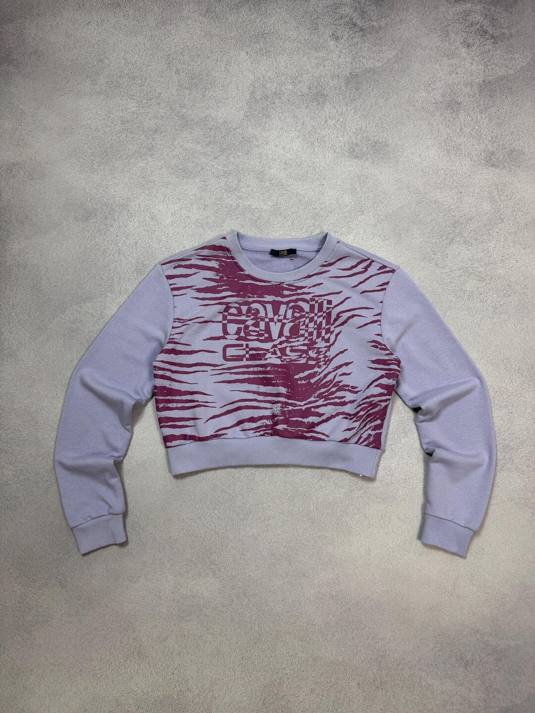 Cavalli Class Purple Tiger Printed Embroidered Croped Sweatshirt Sz S ...