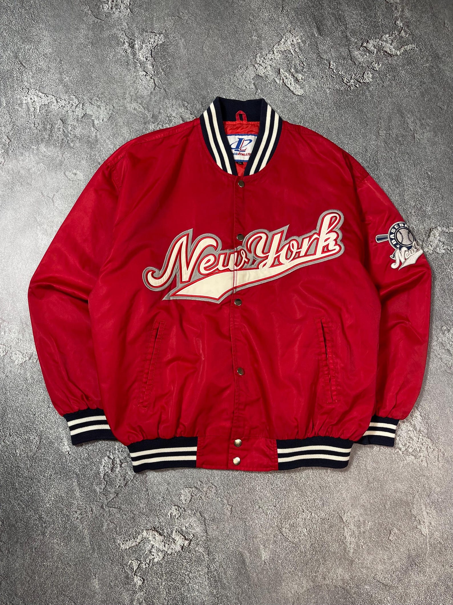 Logo Athletic Vintage 90s New York Baseball Varsity Bomber Red Jacket ...