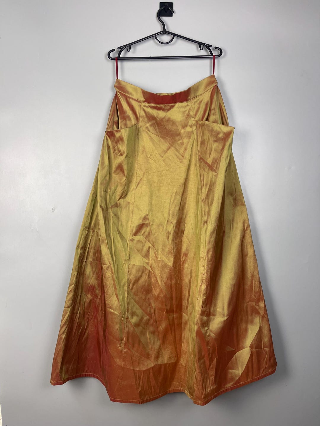 OLEANA Design Solveig Hisdal Metallic Red Gold A-line Silk Skirt Size L ...