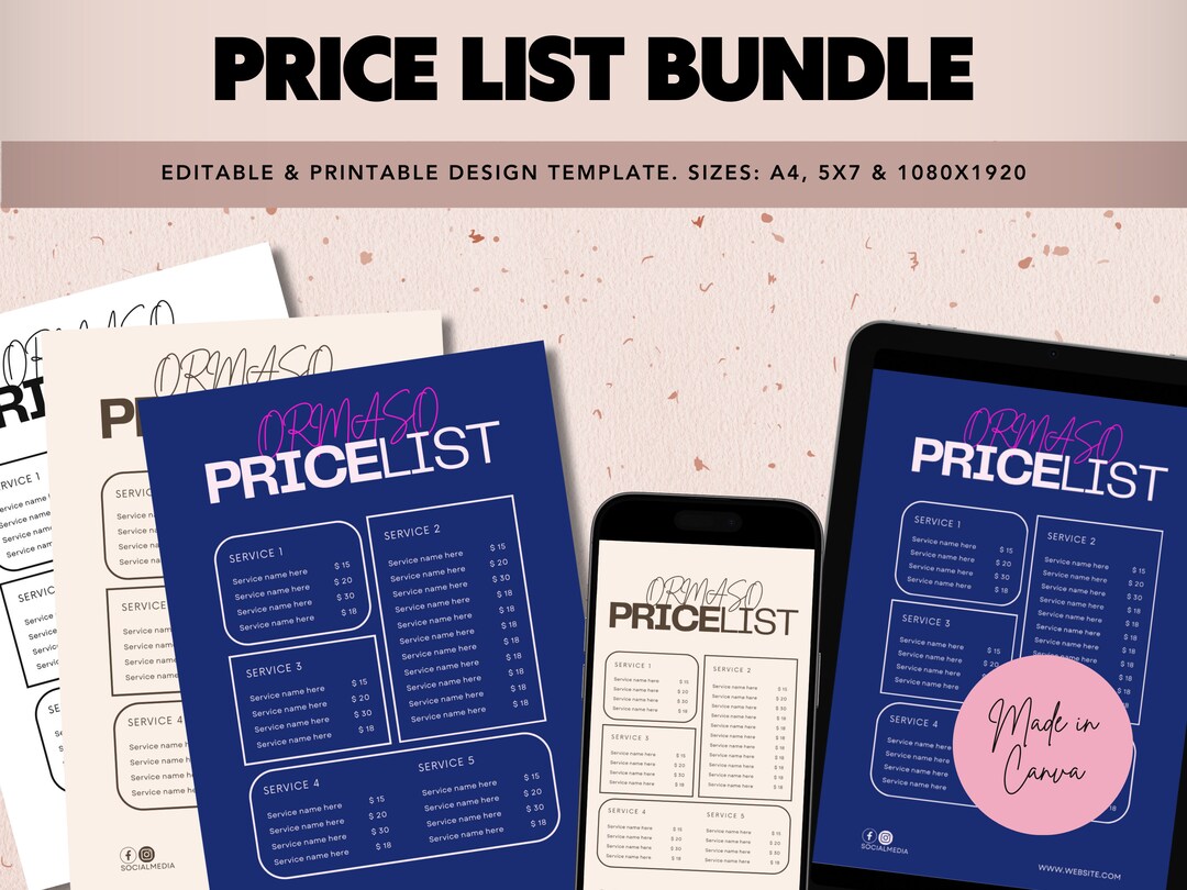 Canva Price List Bundle 009: Printable Set Editable Pricing - Etsy