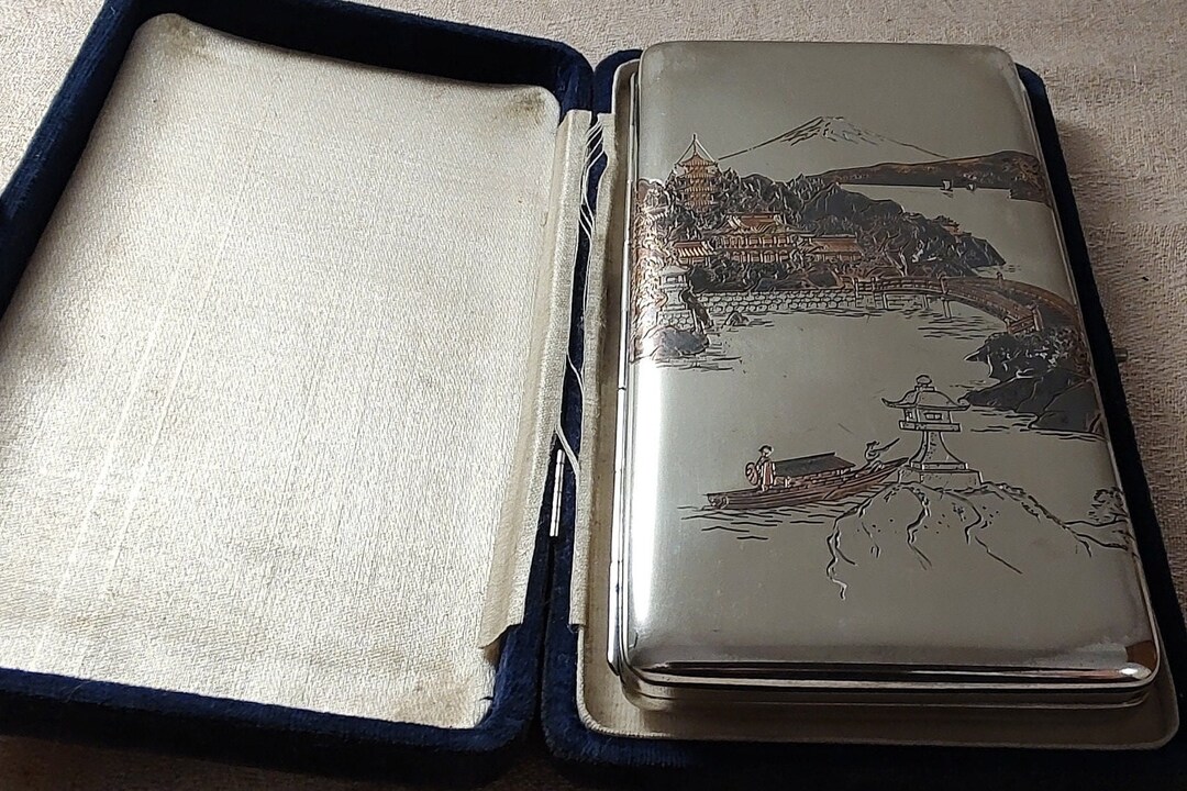 Rare LARGE Antique Japanese Silver Cigarette Case With Original Box - Etsy