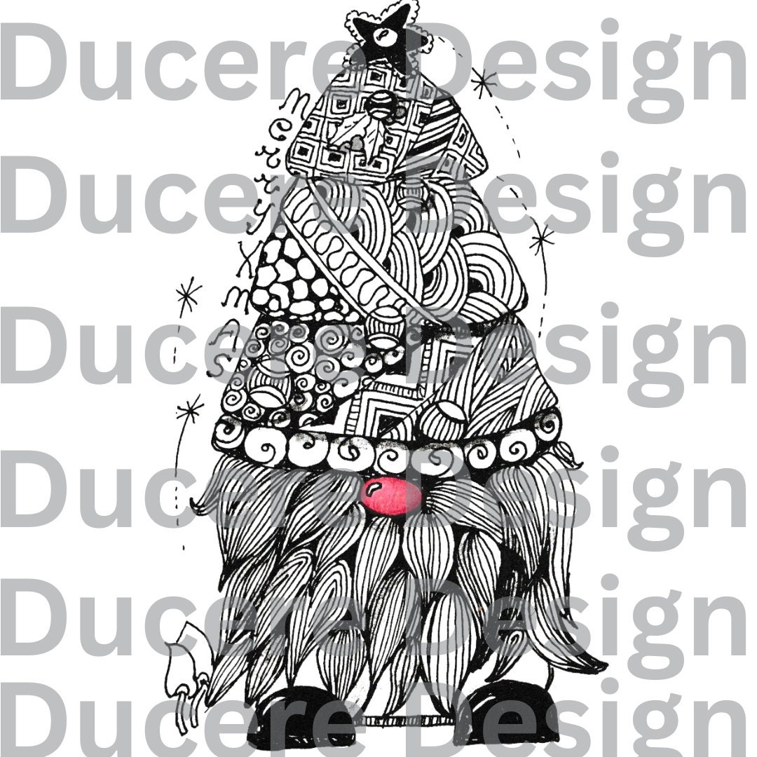 Festive Gnome Zentangle Art for Digital Download Create Charming Hand ...