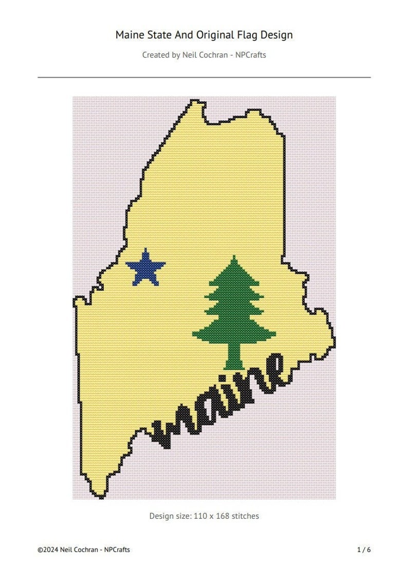 Maine State Outline & Original Flag Cross Stitch Pattern - Etsy