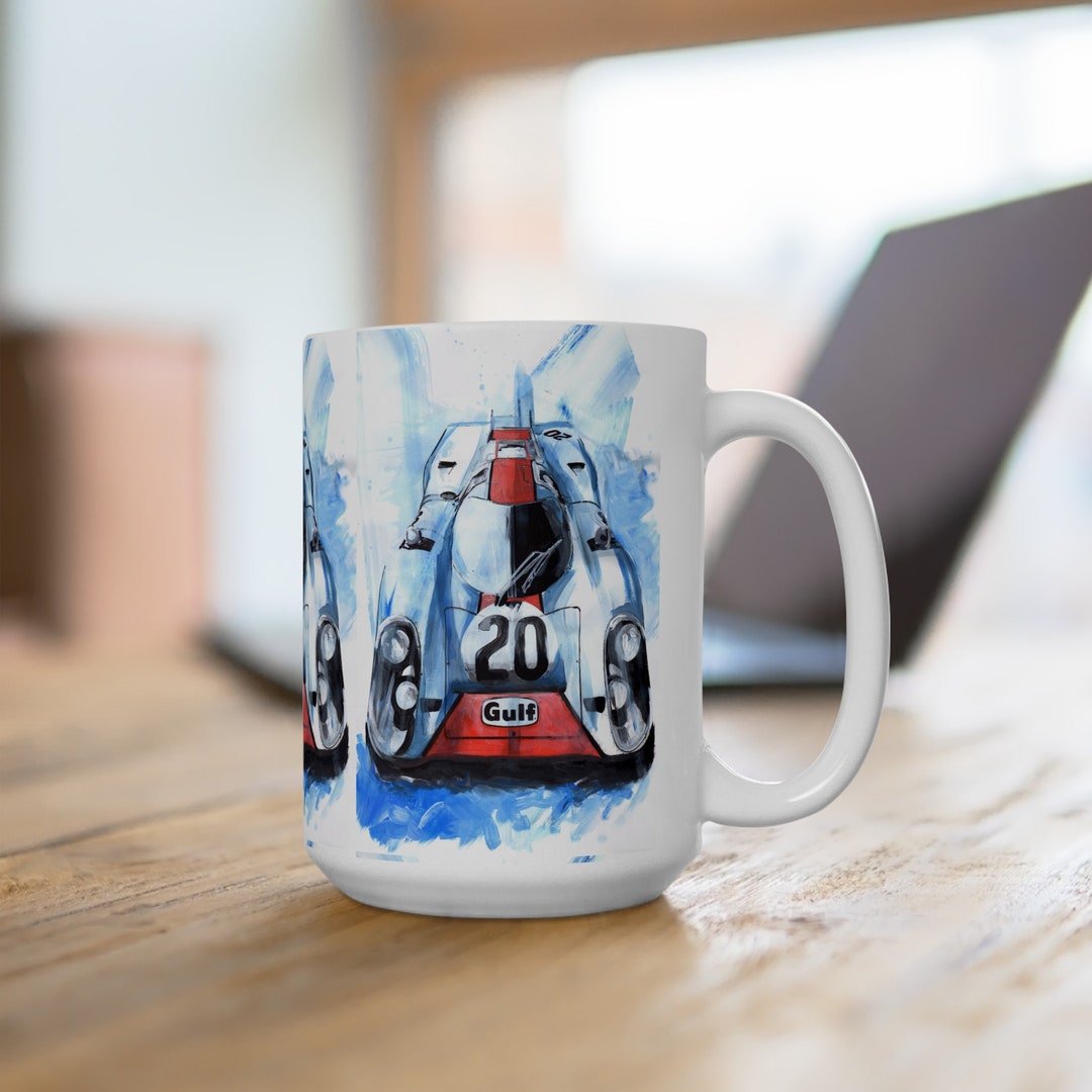 Gulf Racing Vintage Porsche Mug Original Artwork Ceramic Cup Classic ...